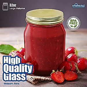 EHOMEA2Z Mason Jars 32 Oz With Lids Regular Mouth (12 Pack) Preserving Spices,Storage,Meal Prep, Overnight Oats,Dry Food,Salads,Drinking