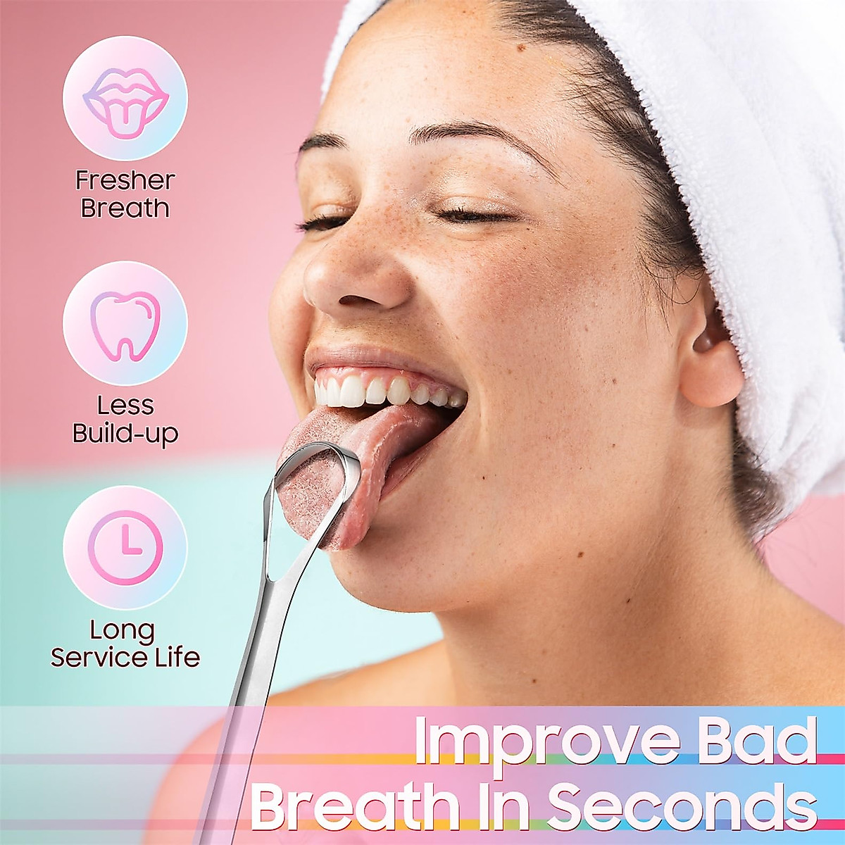 Tongue Scraper for Adults, Tongue Scraper Stainless Steel, Tongue Cleaning Fight Bad Breath Treatment for Oral Care, Free Breath Tongue Brush Travel Friendly BPA Free (2 Packs)
