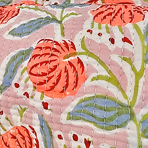 Block Print Designer Toiletry Bag & Makeup Case - Boho Floral Quilted Pouch for Cosmetics, Skincare - Waterproof Lined Organizer for Diaper Bag, Purse, Travel, Gift, Pencils (Pink Multi Floral)