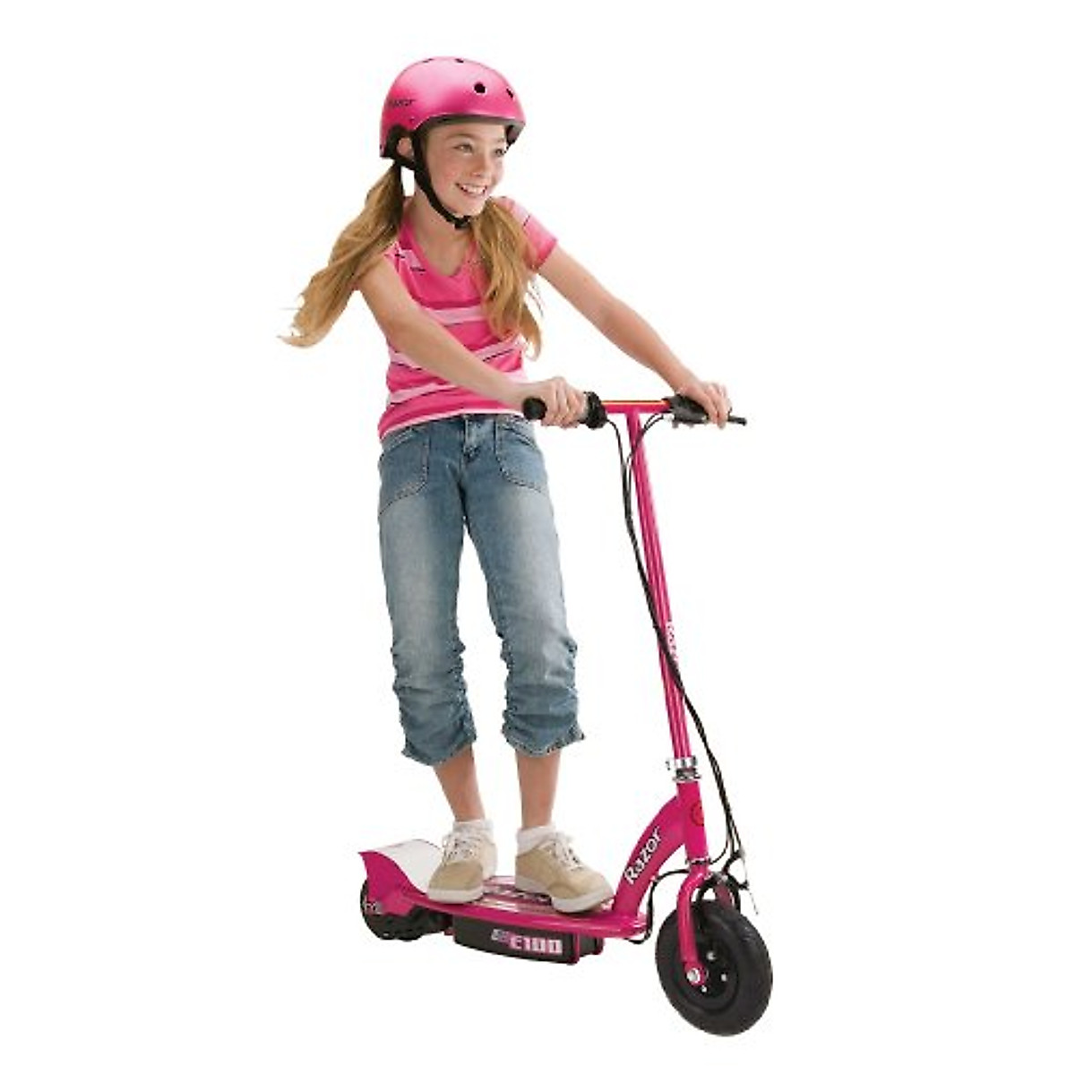 Razor E100 Electric Scooter for Kids Ages 8+ - 8" Pneumatic Front Tire, Hand-Operated Front Brake, Up to 10 mph and 40 min of Ride Time & 13111261 E100 Electric Scooter32.5 x 16 x 36