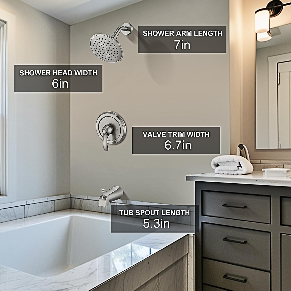 FROPO Tub Shower Faucet Set with Valve, 6-Inch Shower Head and Handle Set Brushed Nickel, Single-Handle Tub and Shower Trim Kit with Touch-Clean Rain Shower Head and Tub Spout