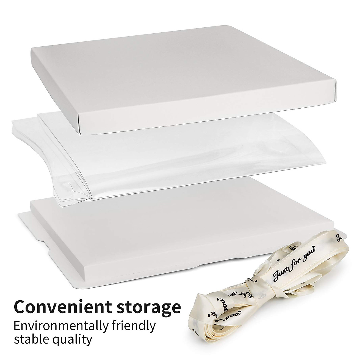 HOYA PONYOO Clear Cake Box, 2-Pack Cake Carrier Container 10" X 10" X 9" with Ribbon Transparent Boxes with Lid Gift Package for Birthday Wedding Party, White