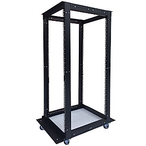 Sysracks 4 Post Open Frame Server Rack Mobile Relay with Wheels Casters for 19" Network Server AV IT Equipment Gear Rack Cabinet Adjustable Depth 24"-37" (32U (62" H x 21" W))