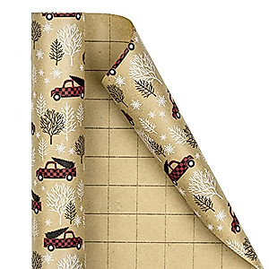 RUSPEPA Kraft Christmas Wrapping Paper Roll - Red Car Design for Holiday Gift Wrap - 17 Inches X 32.8 Feet