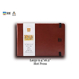 BAOHONG Watercolor Journal, PU Leather Cover, 24 Sheets Sized 6.2" x 9.4", Hot Press Academy Grade BAOHONG Watercolor Paper, 100% Cotton 140 lb (300 GSM), Travel Sketch Book