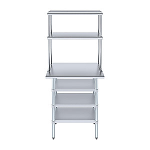 Amgood 18" x 30" Stainless Steel Work Table with 3 Shelves and 12" Wide Double Tier Overshelf | Metal Kitchen Prep Table & Shelving Combo | NSF