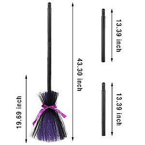 2 Pieces Halloween Witch Broom Kids Cosplay Broom Prop Plastic Broom Props for Halloween Party Costume Accessories, Orange and Purple