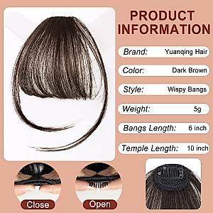 NEHAJUNXI Bangs Hair Clip in bangs 100% Human Hair Extensions Dark Brown Wispy Bangs Clip on Bangs for Women Fringe with Temples Hairpieces Curved Bangs for Daily Wear (Wispy Bangs, Dark Brown)
