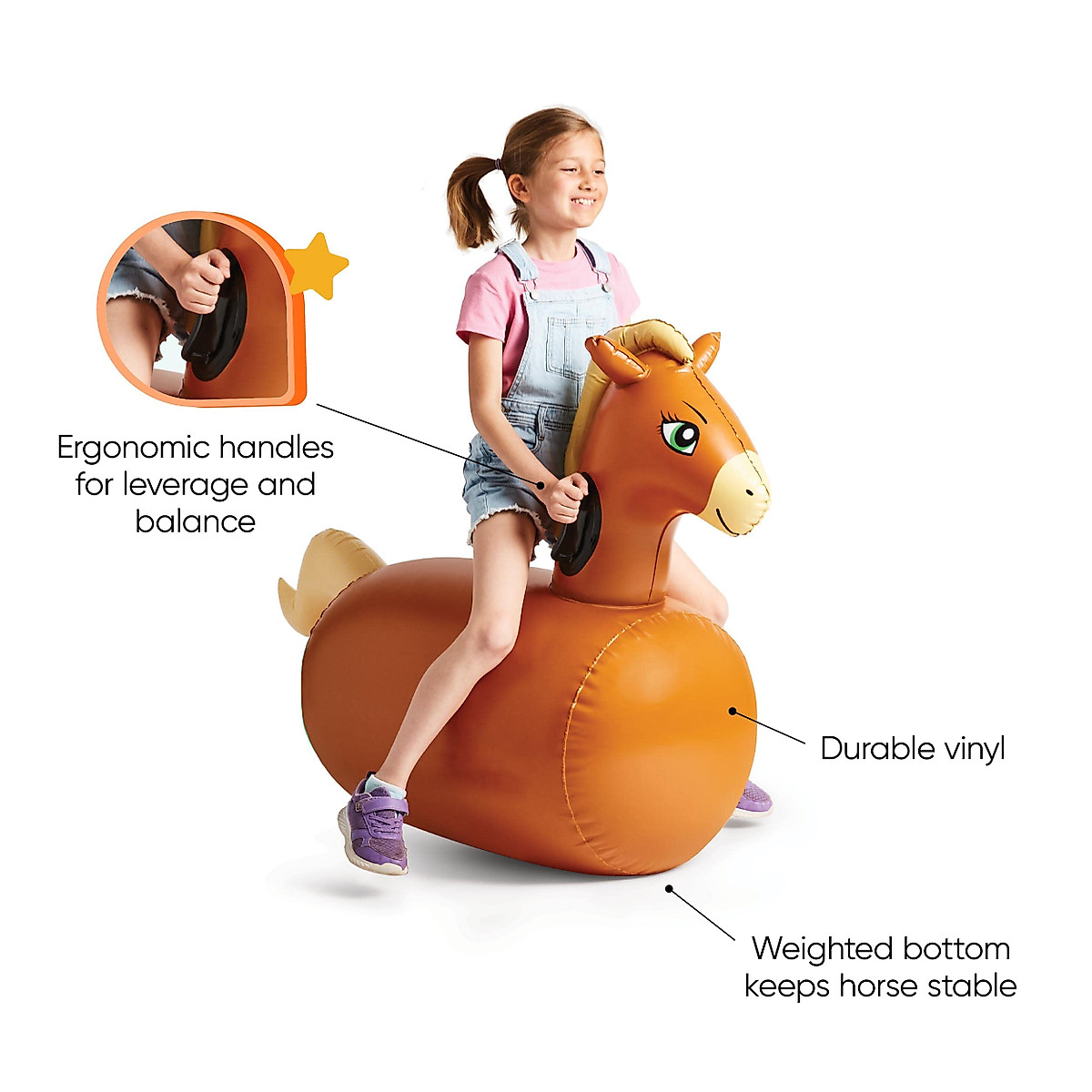 HearthSong Hop 'n Go Inflatable Bouncing Ride-On, 48" L x 20" W x 36" H, Set of 2, Outdoor Play, Ages 5 and Up, Horses