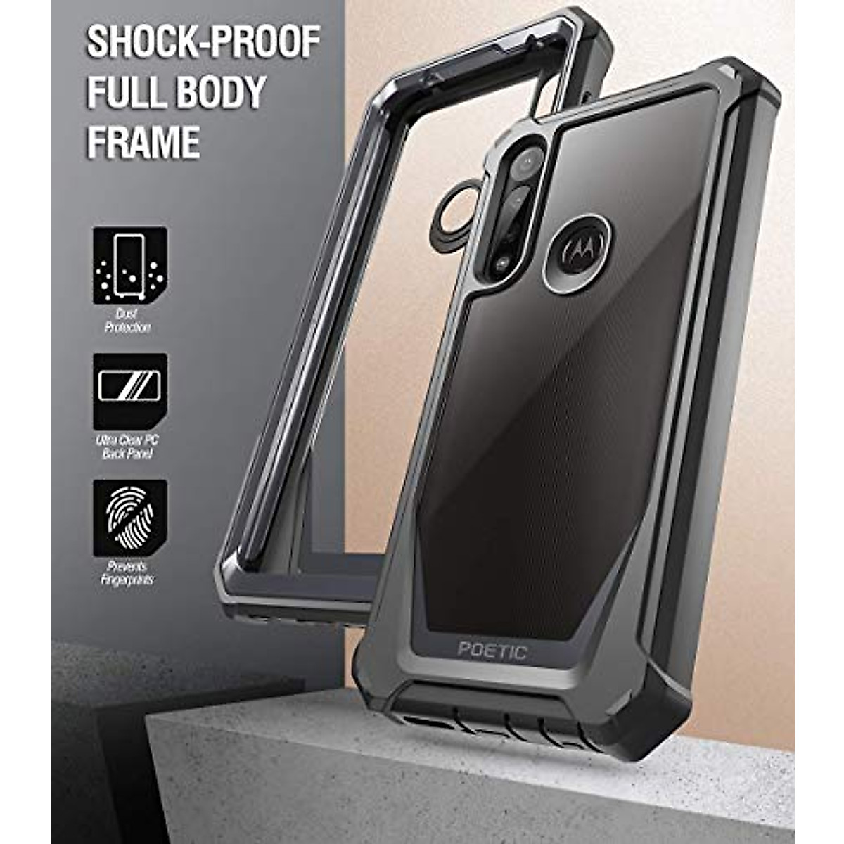 Poetic Guardian Series Case for Moto G Power (2020), [Not Fit 2021 Version & MOTO G8 POWER (INTERNATIONAL VERSION)] Full-Body Hybrid Shockproof Bumper Cover with Built-In-Screen Protector, Black/Clear