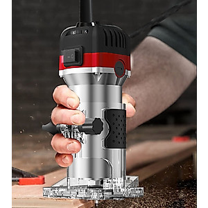 Wood Router Tool Woodworking Trimmer - 6 Variable Speed 1.25HP with 15 Pieces 1/4" Router Bits Set Electric Handheld Corded Palm Wood Router