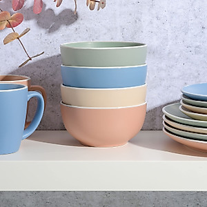 Spice by Tia Mowry Creamy Tahini Stoneware Cereal Bowl Set, Assorted, 4-Piece