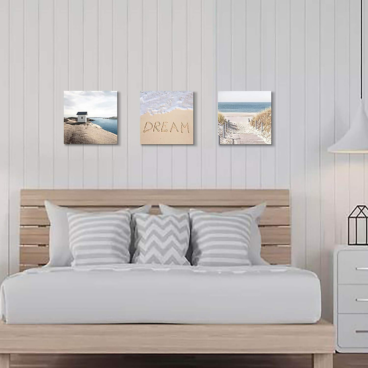 TAR TAR STUDIO Beach Scene Pictures Canvas Artwork: Seaside Boardwalk Painting Wall Art for Bedroom (12''W x 12''H x 3 PCS, Multiple Style)