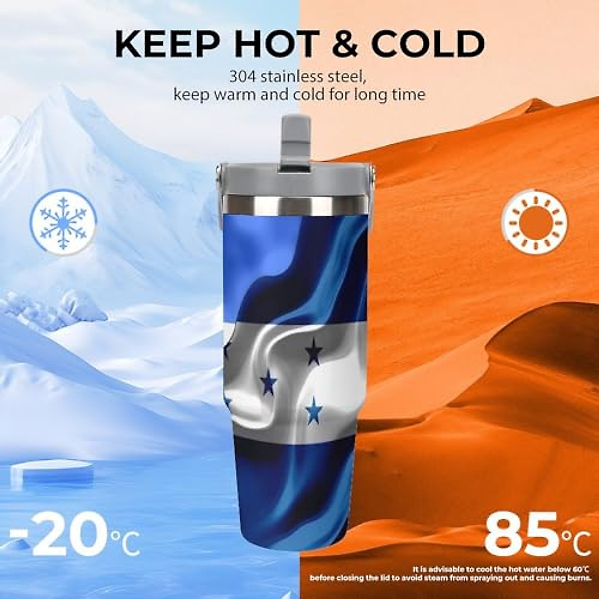 El Salvadorean Honduras Flag 30 OZ Insulated Tumblers with Handle And Straw Leakproof Vacuum Insulated Stainless Steel Water Bottle for Car Fishing Travel