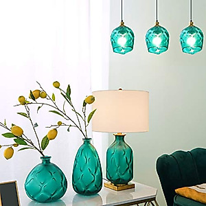 VejiA Bedside Lamps, Glass Desk Lamp, Square Copper Base Warm Light Cloth Lampshade Reading Lamp Study Office Library Desktop Decorative Lights E27 Reading Lamp/Green/35 * 35 * 62C