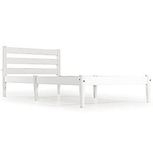 Camaflexi Mid-Century Modern Platform Bed/Solid Wood/Slat Headboard/Mattress Foundation of 10 Wood Slats - No Box Spring Needed/Easy Assembly, Mult. Colors, Twin (White)