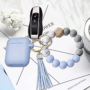 Silicone Airpods Case Cover,Wonjury Protective Case with Bracelet Keychain for Women Girls,Skin for Air Pod 2 & 1 Charging Case, Denim Blue