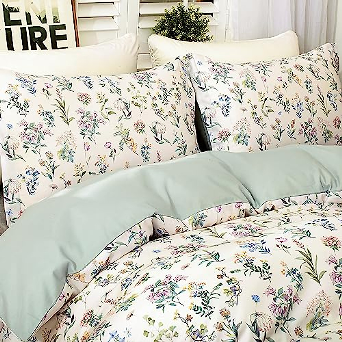 McVernon's Floral Duvet Cover Queen Size 3 Pieces, Flower Queen Duvet Cover with 2 Pillow Shams, Soft Bedding Set for All Season, Breathable, Zipper Closure, Queen(90''x90'')