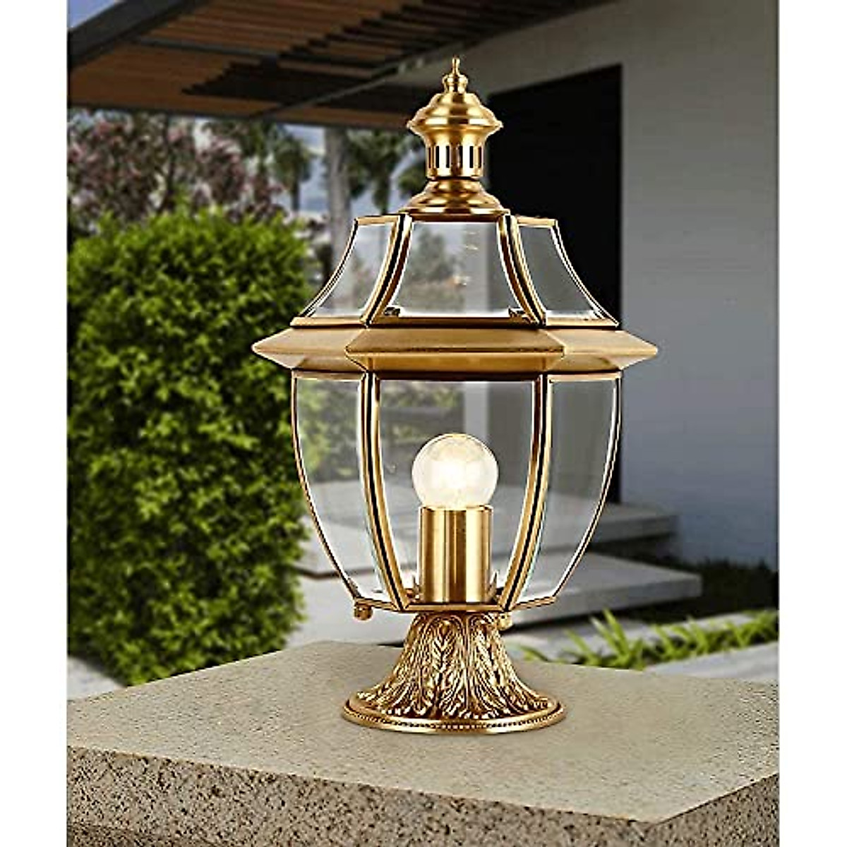 zeyujie Park Roadside Lawn Lamp American Mini Light Luxury Outdoor Column Lamp Full Bronze Waterproof Column Head Lamp Home Courtyard Fence Lamp Post Garden Decoration E27 Column Lamp