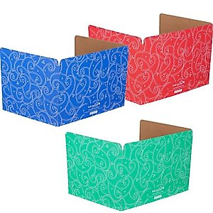 Really Good Stuff Standard Privacy Shields for Student Desks – Set of 12 - 3 Group Colors -Matte - Study Carrel Reduces Distractions - Keep Eyes From Wandering During Tests , Red, Blue & Green With Stars & Swirls Pattern
