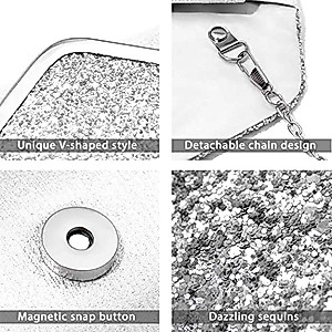 Yokawe Clutch Purses for Women Sequin Evening Bag Glitter Envelope Handbags for Party Wedding Prom Formal (Silver)
