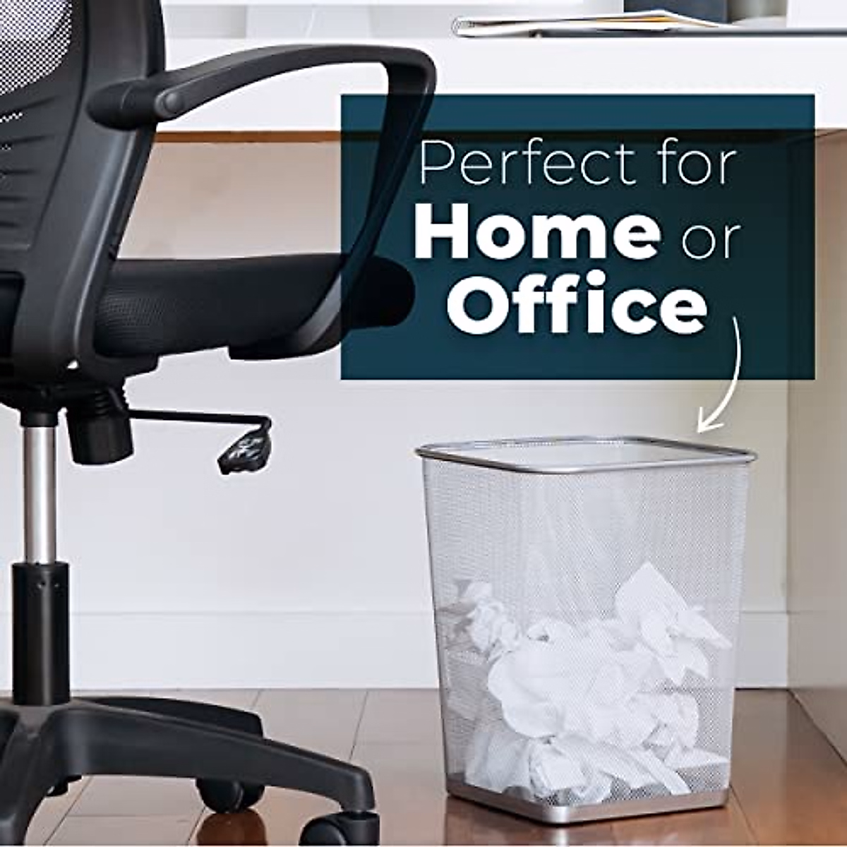 Greenco Mesh Square Wastebasket, 6 Gallon, 2pk (Silver) - Lightweight & Sturdy Office Trash Cans for Near Desk - Garbage Can for Bedroom, Kitchen, Dorm - Garbage Bin - Trash Can Office & Home Supplies