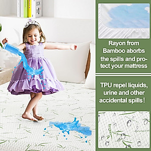 Full Waterproof Mattress Protector, Rayon Made from Bamboo Mattress Pad Cover, Soft Breathable Cooling Mattress Pad Cover, Mattress Protector up to 21” Deep Pocket Tightly Fitted Mattress Protection