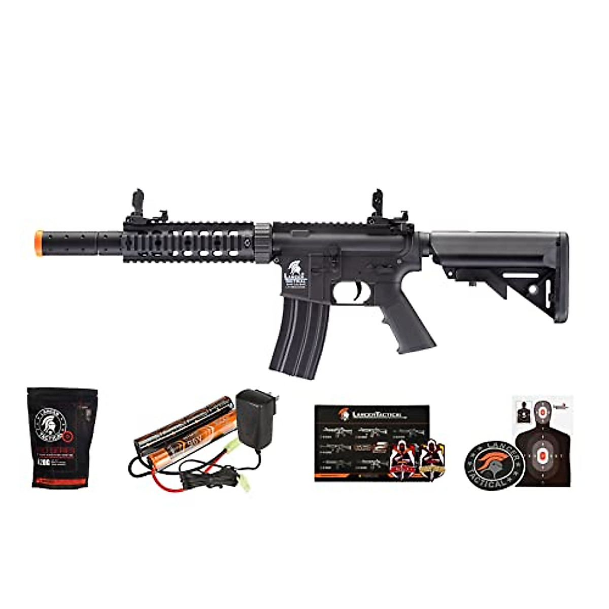 Lancer Tactical Gen 2 Airsoft Rifle SD M4 GEN 2 Polymer- Electric Full/Semi-Auto Airsoft AEG Rifle with 0.20g BBS, Charger and Battery (Black High FPS)