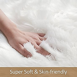 TENNOLA Sheepskin Rug 6x9 White Faux Fur Area Rugs for Living Room Fluffy Washable Rugs for Bedroom Nursery Room Luxury Room Decor Furry Rug Fuzzy Rug Rectangle Carpet