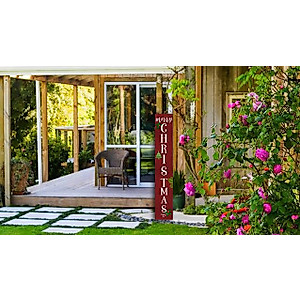 TYmall Christmas Welcome Porch Sign Wood Vertical for Front Door Merry Christmas 3in1 Farmhouse Standing Wooden Home Sign Tall Porch Decor 8X48Inch