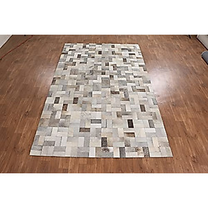USA RUG Cowhide Grey Patchwork Home Decorative Living Room Area Rug Hand Made Cow Leather Hair (5'x8')