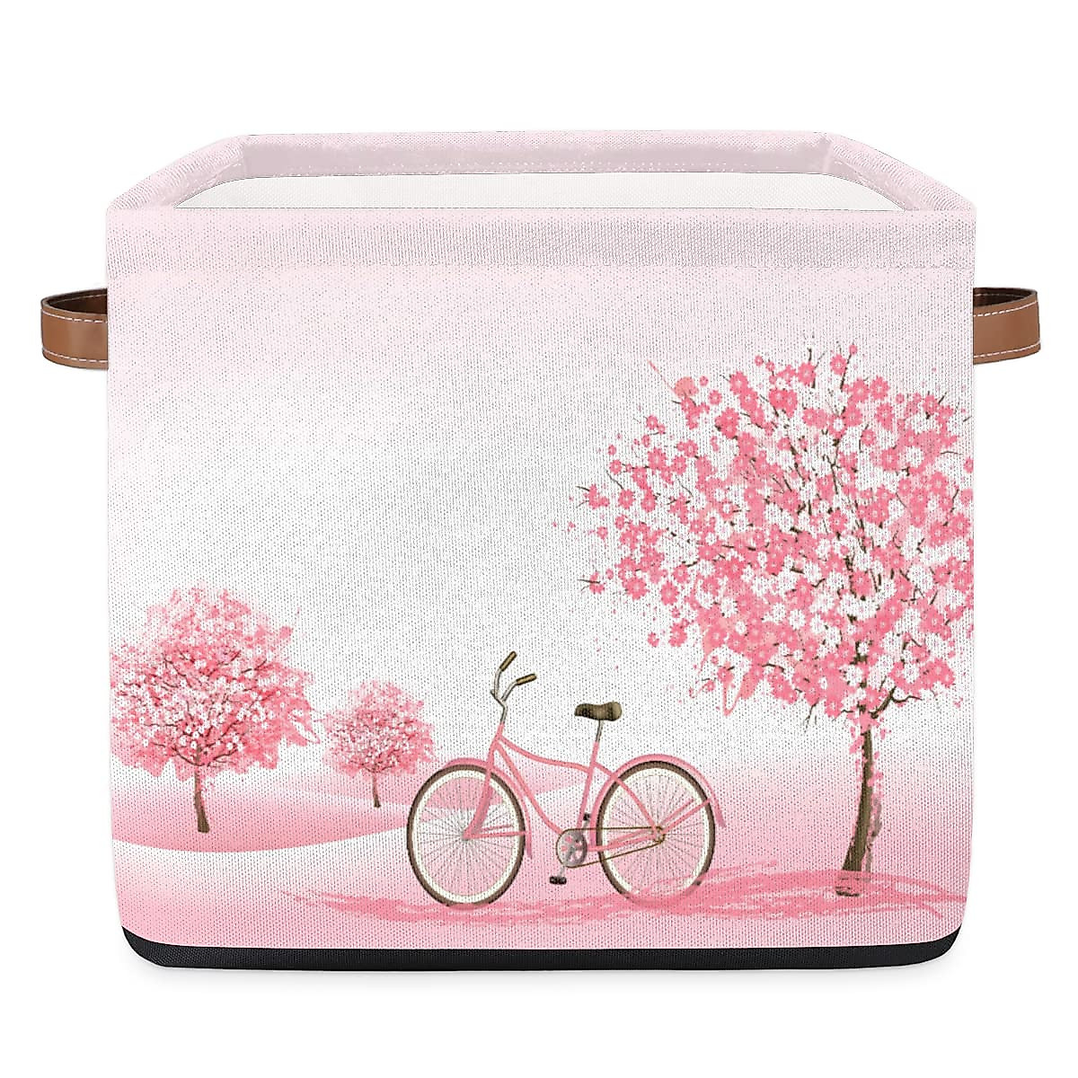 13x13x13 Storage Cube Bins Pink Bike Hearts Tree Fabric Storage Cubes 13 inch Collapsible Storage Bins Valentine's day Cubby Storage Baskets for Organizing Shelf Cabinet Bookcase Boxes