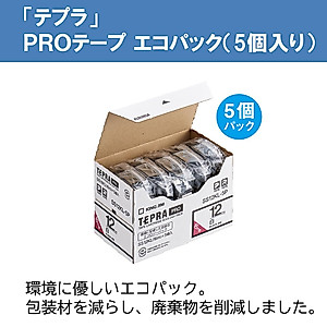 King Jim SS12KL-5P Tepra PRO Tape Cartridge, Eco Pack, 5 Pieces, 0.5 inches (12 mm), White Label/Black Character, Long, 56.3 ft (16 m)