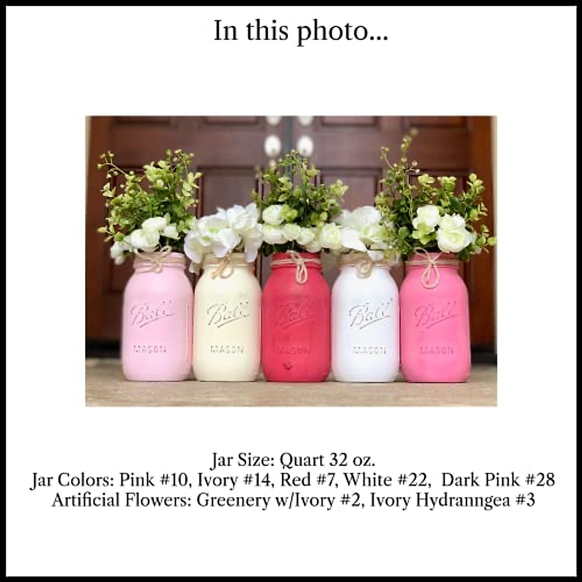 Set of 5 - Painted Distressed Mason Jars - Choose Pint 16 oz or Quart 32 oz, You Choose Jar Colors, Artificial Flowers Optional, Mason Jar Centerpiece Set, Boho Chic Baby Shower Centerpiece for Girls