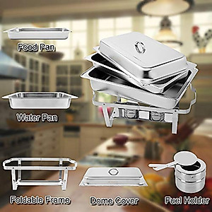 ROVSUN 8 Qt 4 Pack Full Size Stainless Steel Chafing Dishes Buffet Set, Silver Rectangular Catering Chafer Warmer Set with Trays Pan Lid Folding Frame for Kitchen Party Banquet Dining