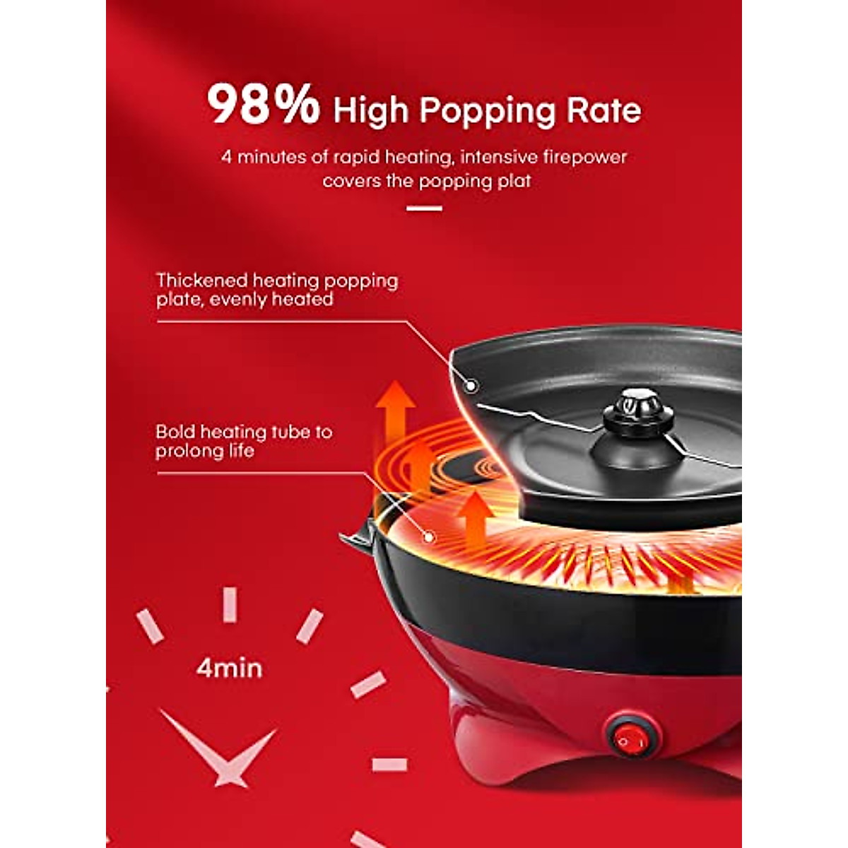 Popcorn Machine, 6 QT Automatic Stirring Popcorn Maker, Electric Hot Oil Popcorn Popper, DIY Flavor，Detachable & Nonstick Plate, Large Lid For Serving Bowl, Free Measuring Cups，Safety ETL Approved (6 QTS)