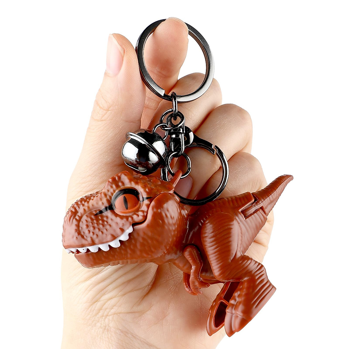 cobee Cute Dinosaur Keychain, Kawaii Cartoon Dinosaur Gift Key Chain Movable Dinosaur Pendant Keyring for Women Men Backpacks Car Keychains(Brown)