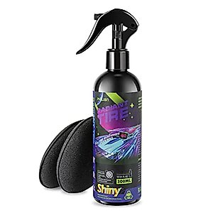 PHILISN Tire Shine Spray Kit - Automotive Clear Coat Dressing for Rubber, Vinyl & Plastic Protectant | Deep Black Finish Non Greasy Car Detailing | with Applicator Pad