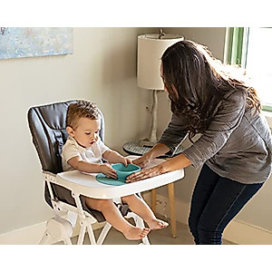 Silicone Bowl and Silicone Plate Easily Wipe Clean! Self Feeding Set Reduces Spills! Spend Less Time Cleaning after Meals with a Baby or Toddler! Set Includes 2 Colors (Lime Green / Turquoise)
