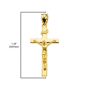 10K Yellow Gold Catholic Linear Cross INRI Crucifix Pendant Charm - 1.18" (S)
