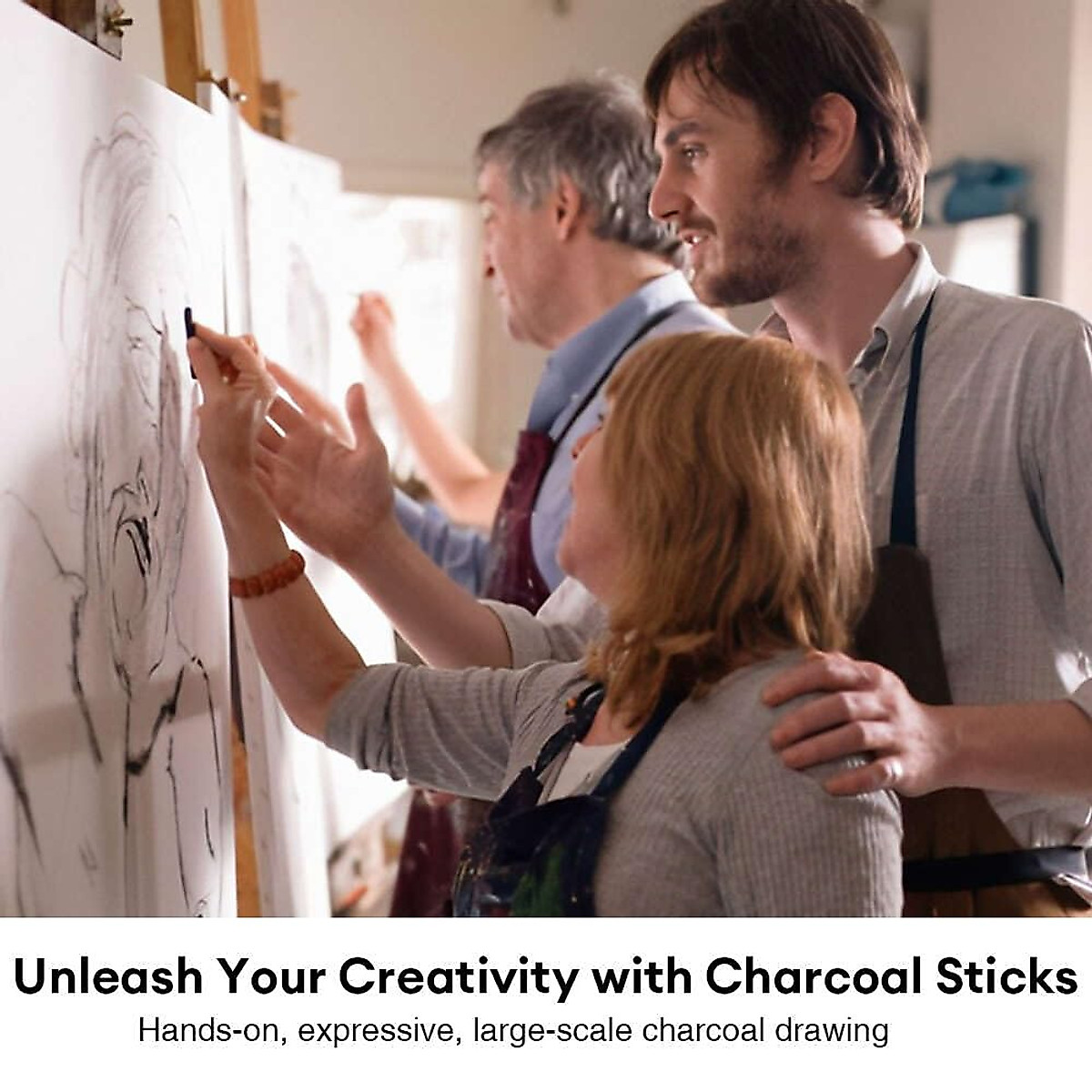 Dyvicl Compressed Graphite Charcoal Sticks, Square Black White Charcoal for Sketching, Drawing, Shading, Blending, Pack of 18