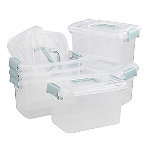 Sandmovie 5.5 Quart Plastic Storage Container Box with Lid and Handle, 6 Packs