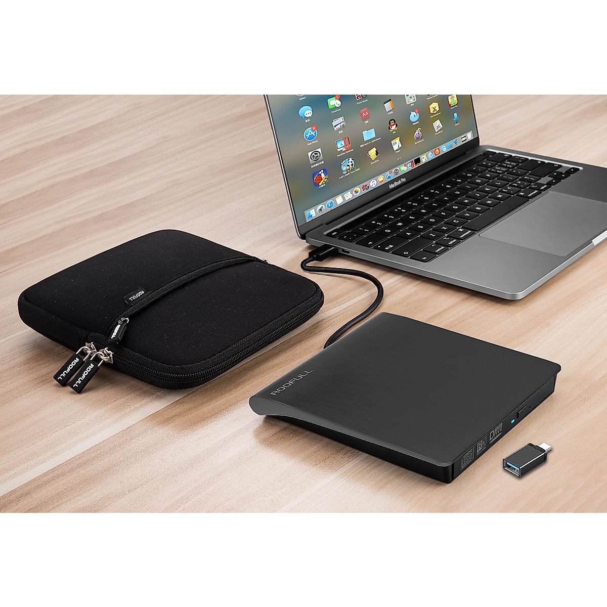 ROOFULL External CD/DVD Drive USB 3.0 Portable CD DVD Player Burner Reader Writer CD/DVD-ROM +/-RW Optical Disk Drive for Laptop PC Mac Windows 11/10/8/7 Linux Computer with Carrying Case