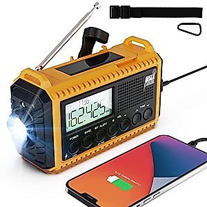 Hand Crank Radio Solar with LED Flashlight for Emergency, Portable NOAA Weather Radio with Rechargeable Battery for Outdoor Hurricanes, Battery Operated Radio with AM/FM/SW, SOS Alarm, Phone Charger