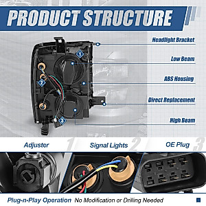 Auto Dynasty [Halogen Model] Factory Style Headlight Lamps Assembly Compatible with Chevy Silverado 1500 14-15, Driver and Passenger Side, Chrome Housing Clear Lens