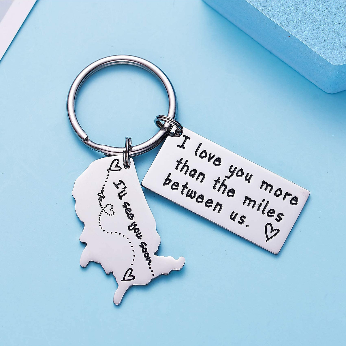 LParkin Miss You Gifts for Women Men Her I Love You More Than The Miles Between Us Long Distance Relationship Boyfriend Girlfriend Just Because Gifts for Women State Keychain