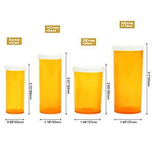 Pill Bottles with Snap Caps, Not Child Resistant Cap, Prescription Vials - Easy Open - Empty Medicine Plastic Containers for Personal Medication & Pharmacy ( 30 dram, 12pcs )