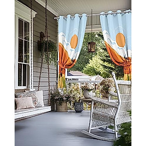 Waterproof Outdoor Curtains for Patio, Cartoon Cactus and Camel under the Clouds Blue Weatherproof Privacy Outdoor Drapes, Grommet Top Outside Curtains for Gazebo Porch Pergola Cabana, 52x108 Inch