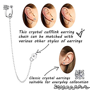 Cubic Zirconia Earrings - Crystal Ear Cuff Earrings Chain Sterling Silver Hypoallergenic Cubic Zirconia Earrings Rhinestones Drop Dangle Earrings 2 in 1 earrings Gifts for Women