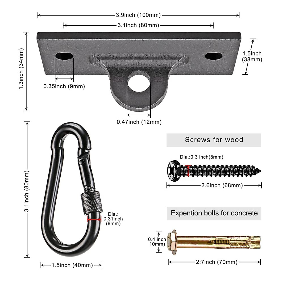 Dolibest Heavy Bag Hangers Brackets, Punching Bag Hangers, Heavy Bag Ceiling Mount with Carabiner for Body Weight Strength Training Systems, Aerial Yoga Swing & Hammock, Resistance Band